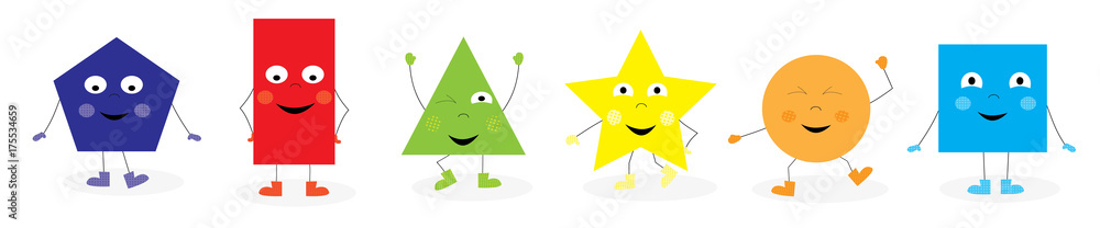 Learning Set of funny basic geometric dancing cartoon shapes characters ...