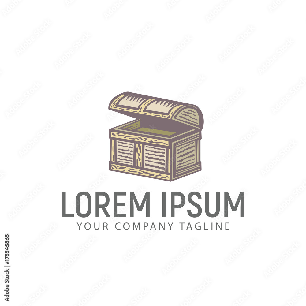 treasure box retro hand drawn logo design concept template Stock Vector ...