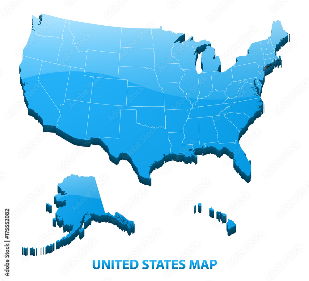 Highly detailed three dimensional map of USA with regions border ...