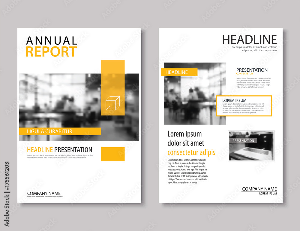 Yellow annual report brochure template A4 size design. Can be use to ...