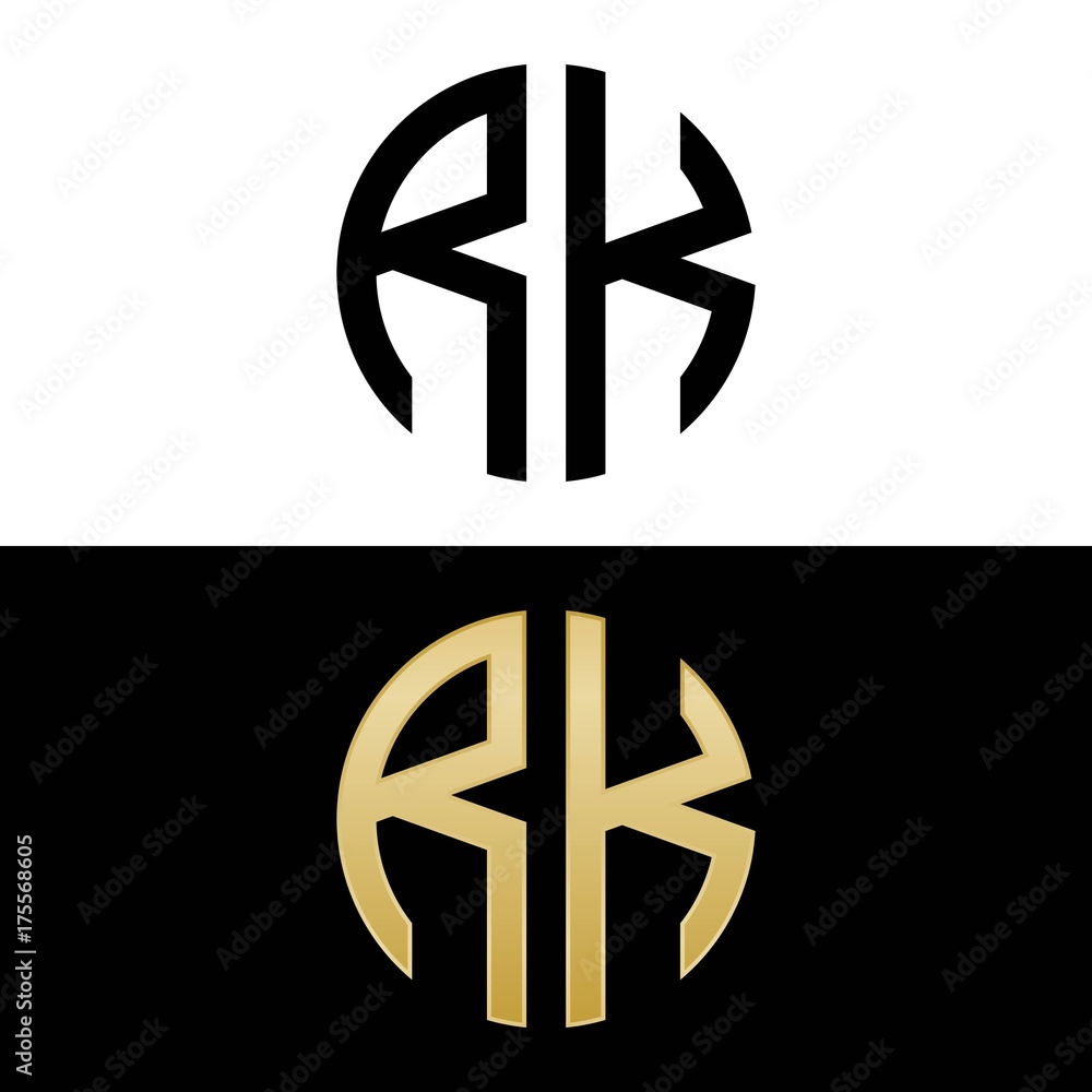 rk initial logo circle shape vector black and gold Stock Vector | Adobe ...