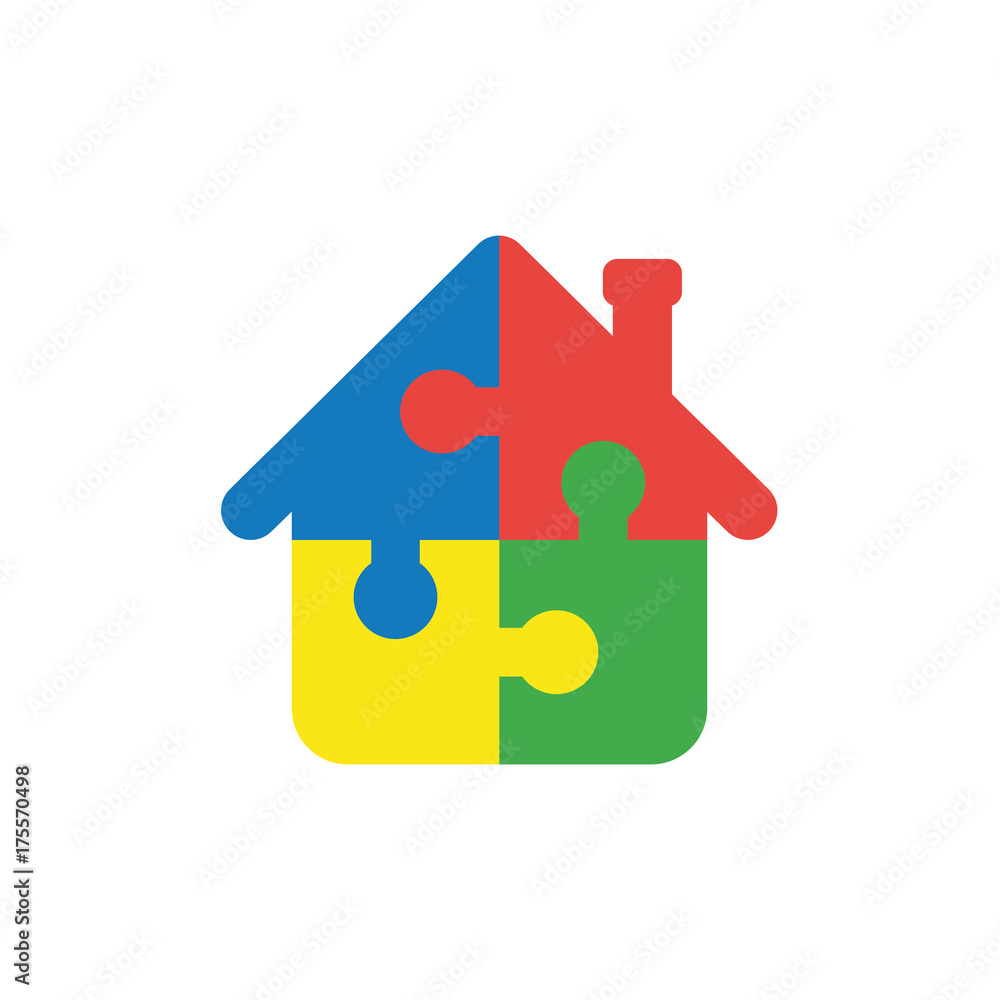 Flat design vector concept of house shape puzzle pieces connected Stock ...