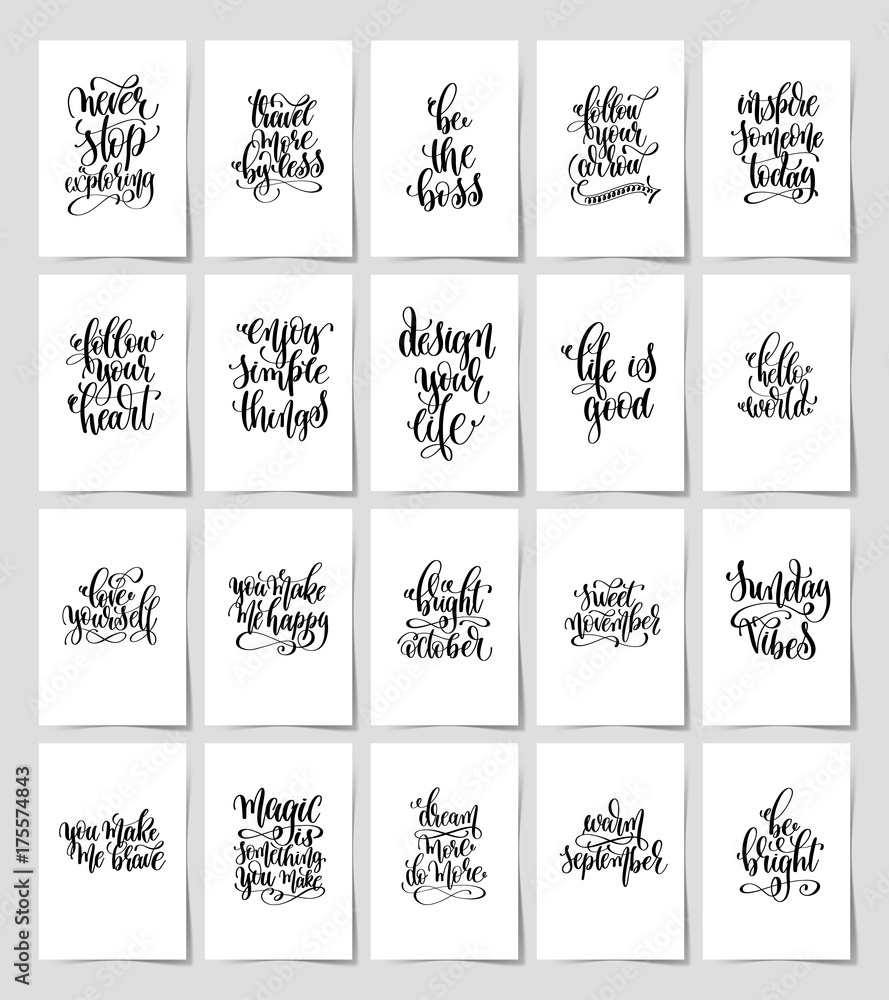 set of 20 black and white hand lettering magic quotes posters ...