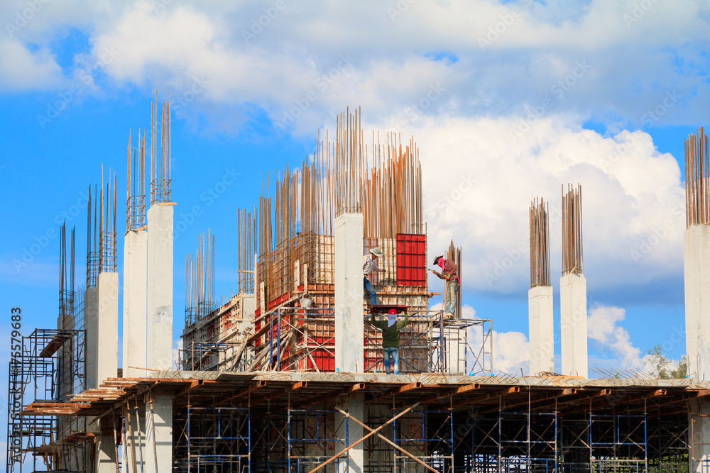 construction workers site and building of housing at laborer work ...