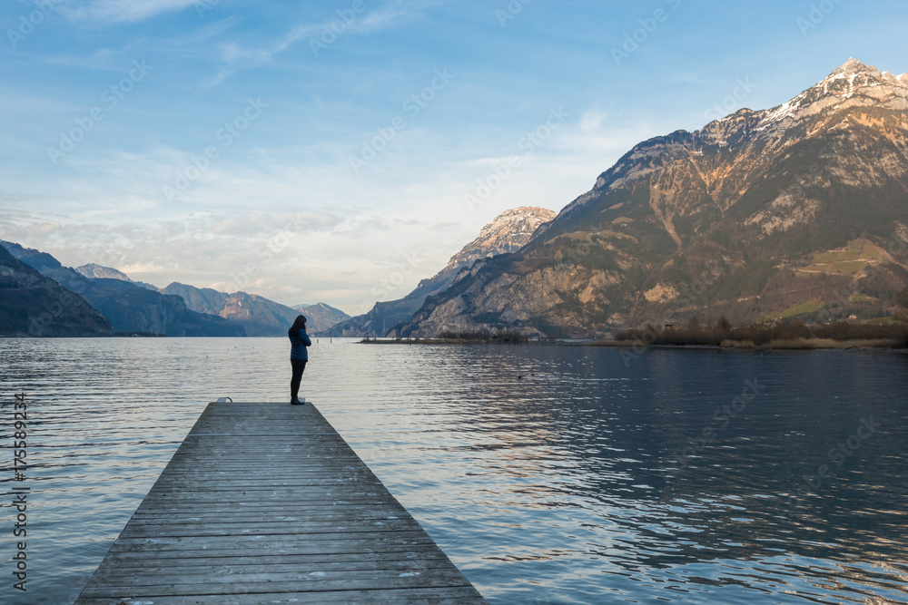 Prayer. Alone with nature. The female figure in prayer. Epic landscape ...