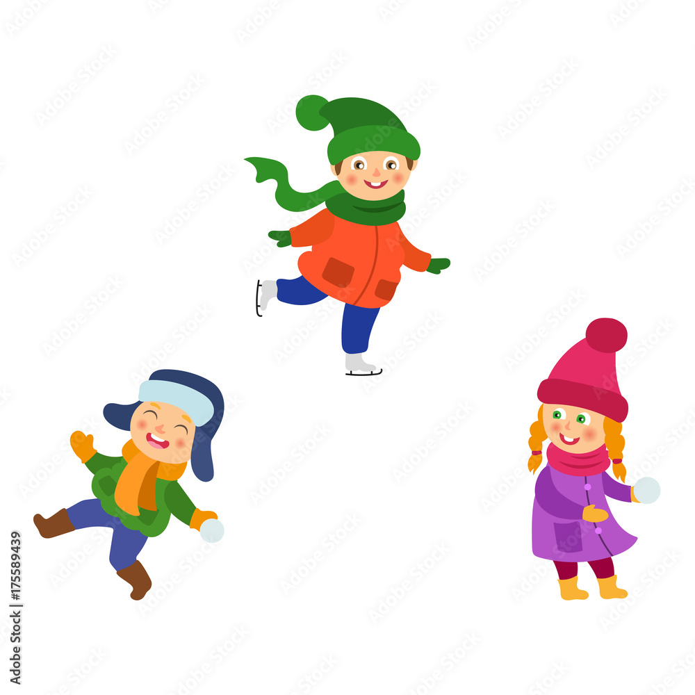 Kids Ice Skating Cartoon