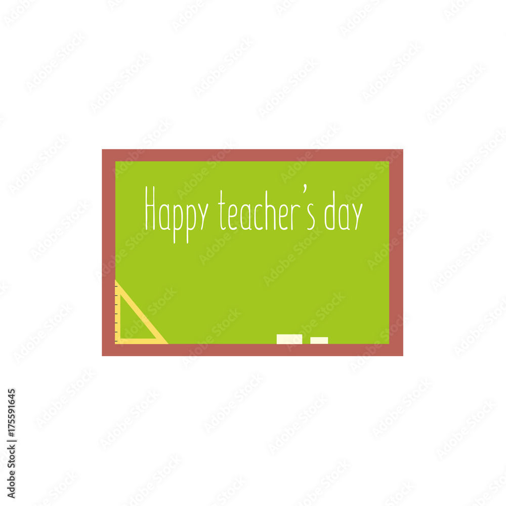 Happy teacher day greeting card template with green school board, flat ...