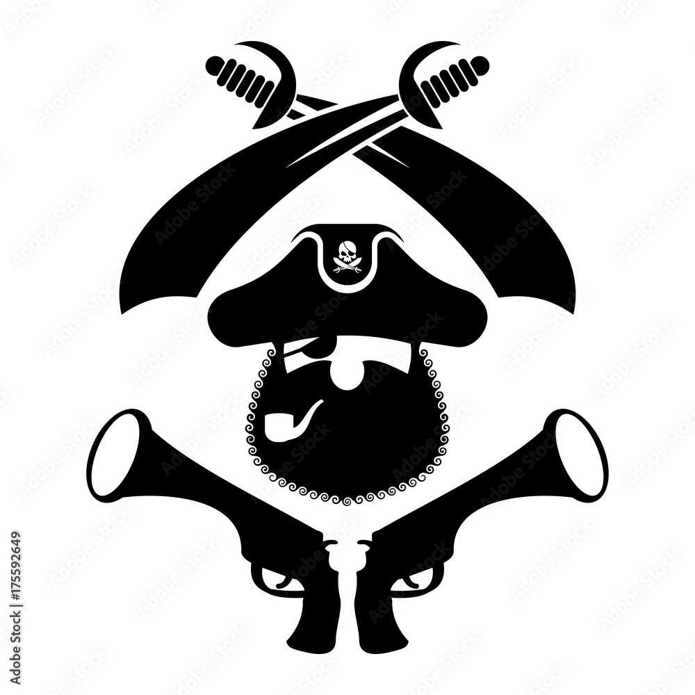 Vetor De Pirate Logo Head Of Buccaneer And Sabers Pirate Symbol vetor-de-pirate-logo-head-of-buccaneer-and-sabers-pirate-symbol