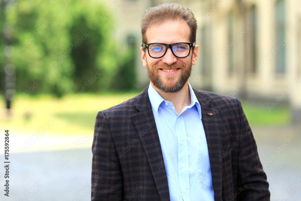 Portrait of a happy adult man with glasses. Male age 40 - 45 years old ...
