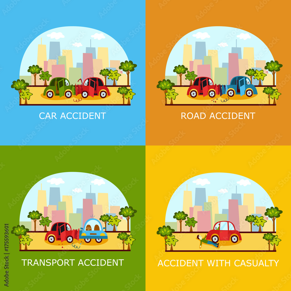 Set of car accident banners - head on, rear end, side collision and ...