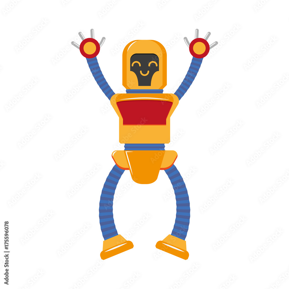 vector flat funny friendly robot set. Humanoid male character with arms ...