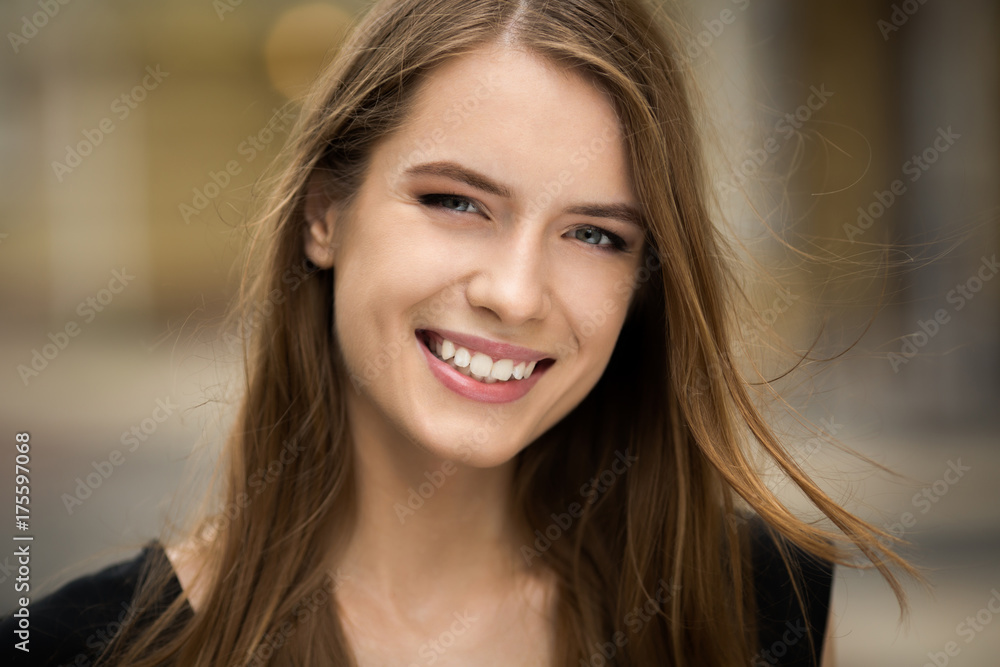 Young beautiful smiling girl. Natural beauty, woman with perfect smile. Stock Photo | Adobe Stock