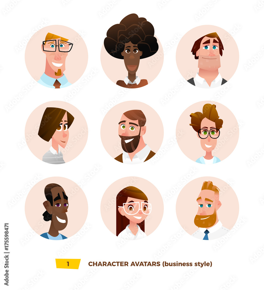 Characters avatars in cartoon flat style Stock Vector | Adobe Stock