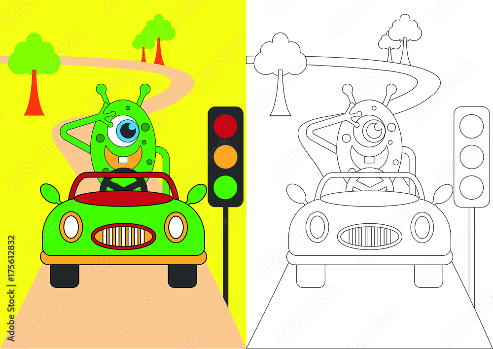 monster obeys the signs of traffic signs vector cartoon for coloring ...