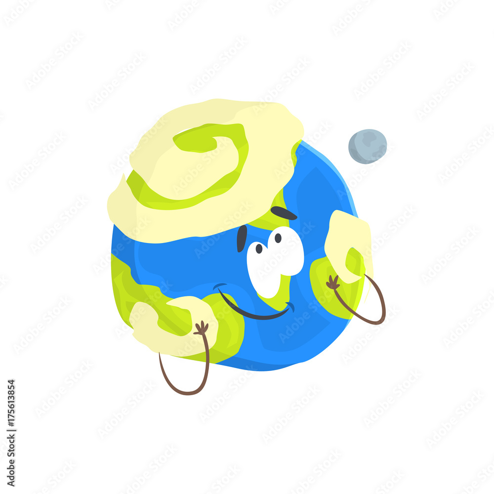 Cute humanized Earth planet character, sphere with funny face cartoon ...