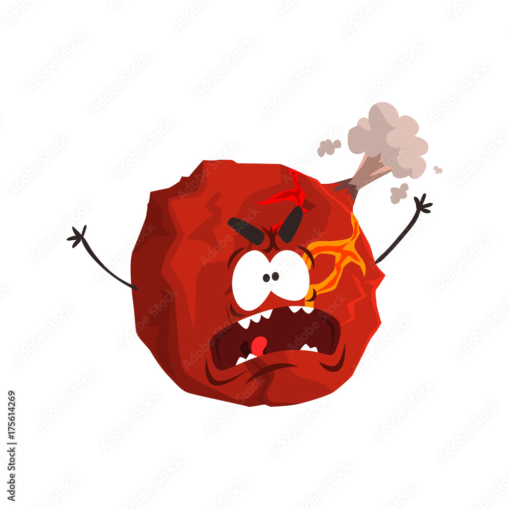 Cute humanized Mars planet character, red sphere with funny face ...