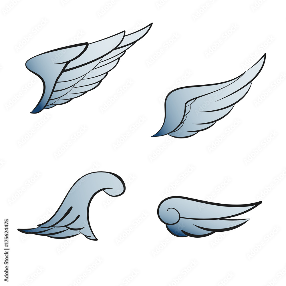 Set of wings in vintage retro style. Design elements for old school ...