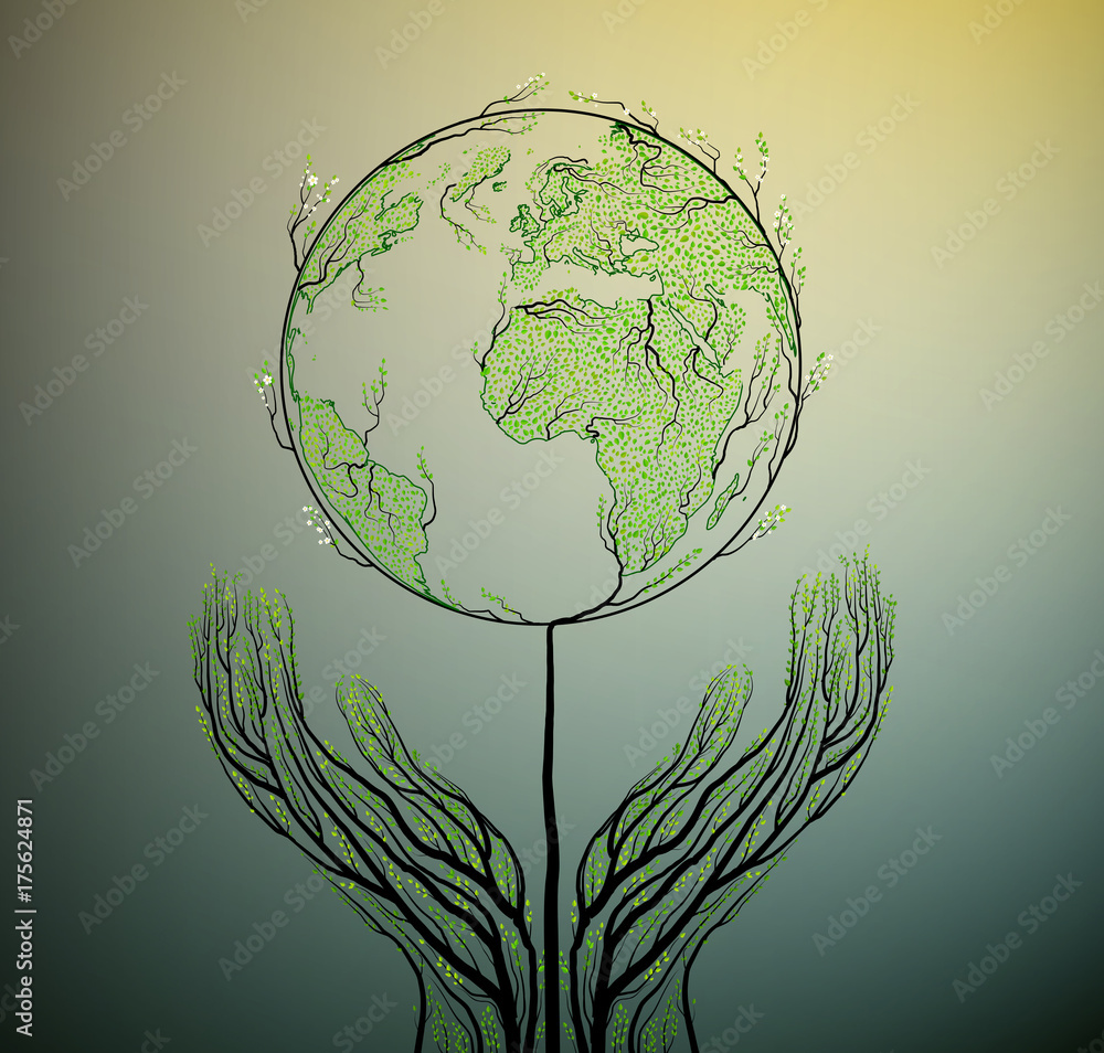 Earth planet map created from the leaves and looks like spring tree ...