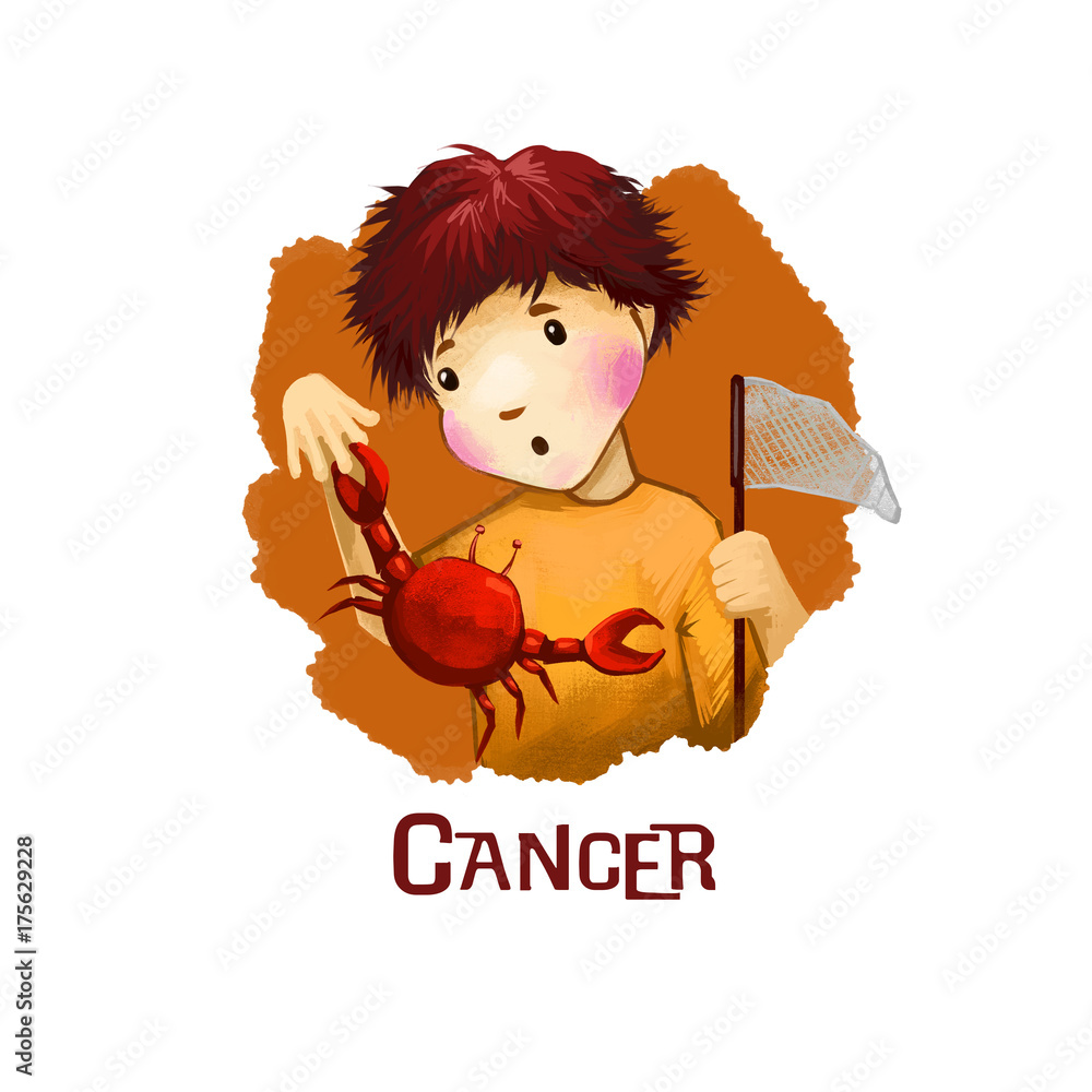 Cancer horoscope sign with children digital art illustration isolated ...