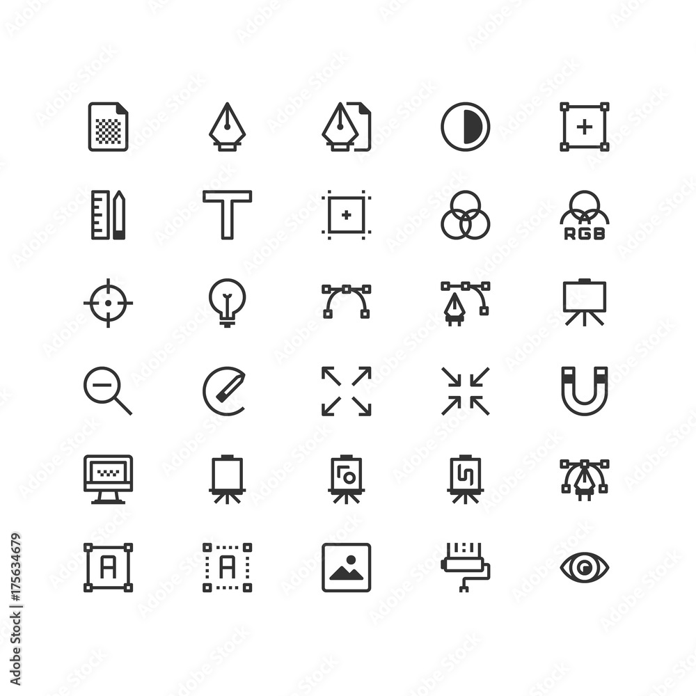 Minimal icon set of Art and Design Vector Line Icons Collection , good ...
