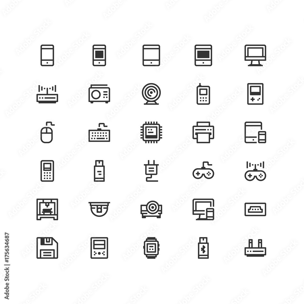 Fototapeta Minimal icon set of Device and technology Vector Line Icons ... Fototapeta Minimal icon set of Device and technology Vector Line Icons ...