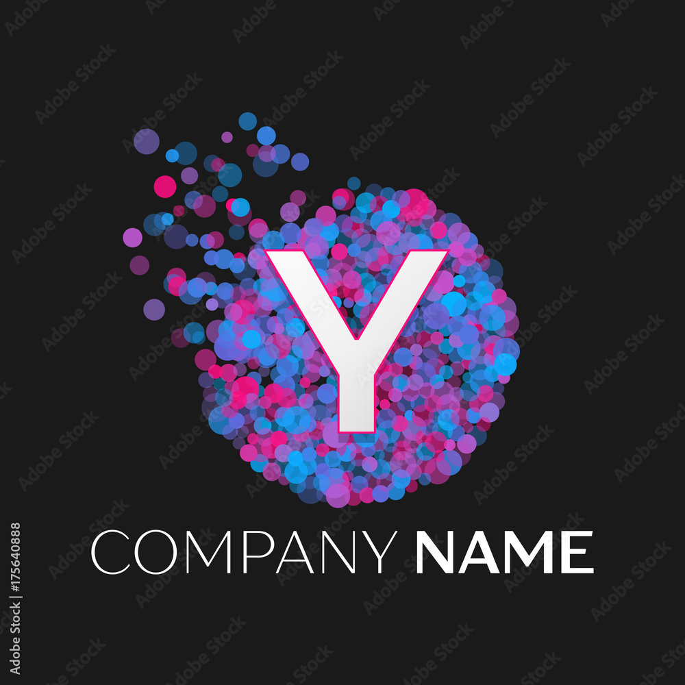 Realistic Letter Y logo with blue, purple, pink particles and bubble ...