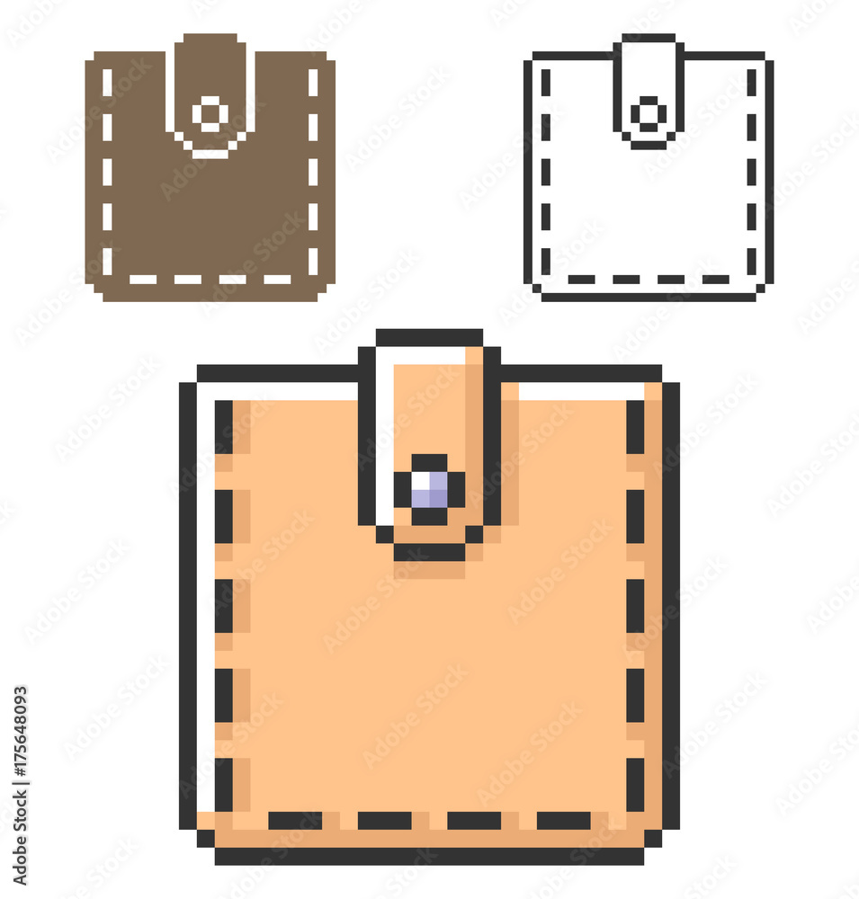 Pixel icon of wallet in three variants. Fully editable Stock Vector ...