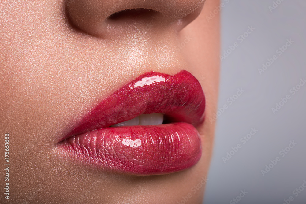 Woman red lips closeup Stock Photo | Adobe Stock