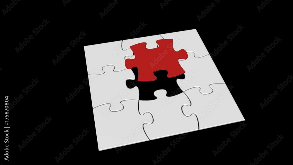 Video „Nine puzzle pieces falling from top. Final red puzzle piece ...