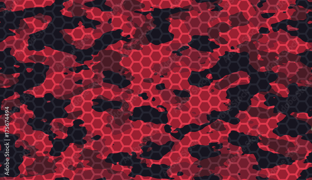 Seamless elite tan red camo with hi-tech hexagonal grid pattern vector ...