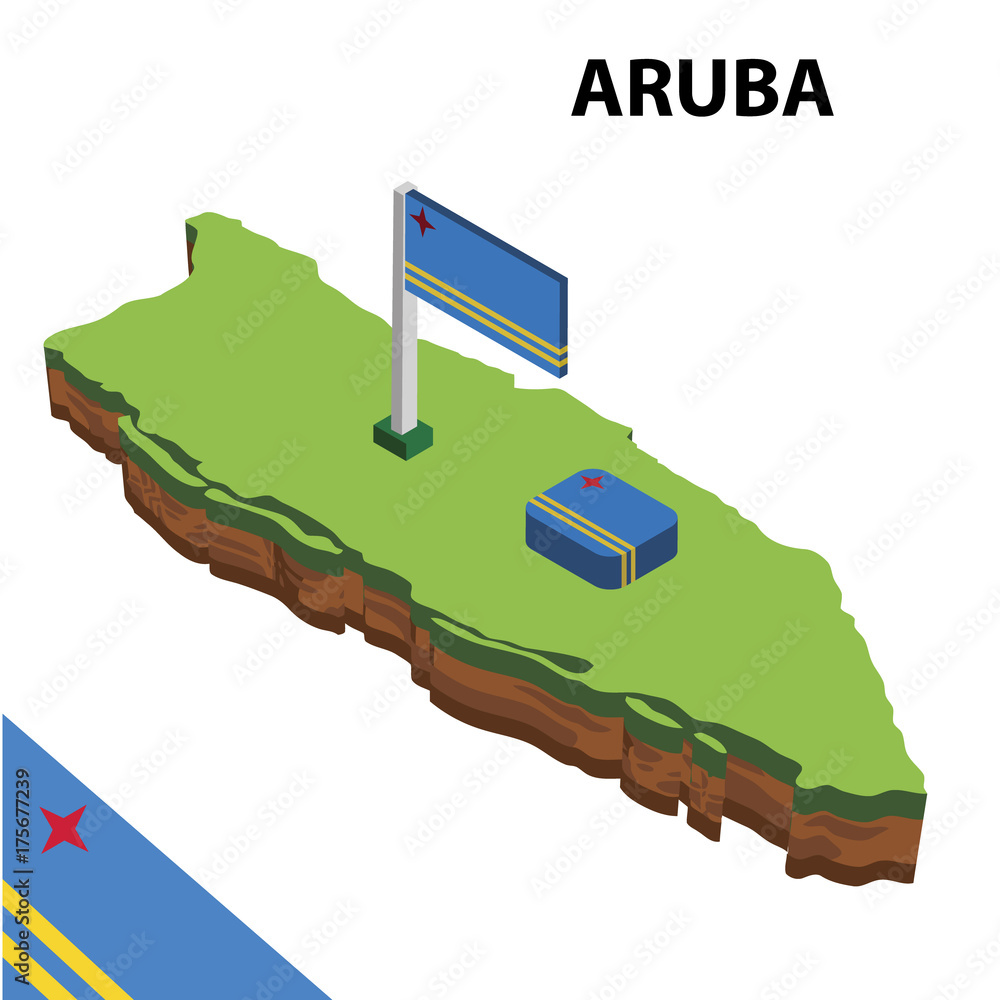 Isometric map and flag of Aruba. 3D isometric Vector Illustration Stock ...