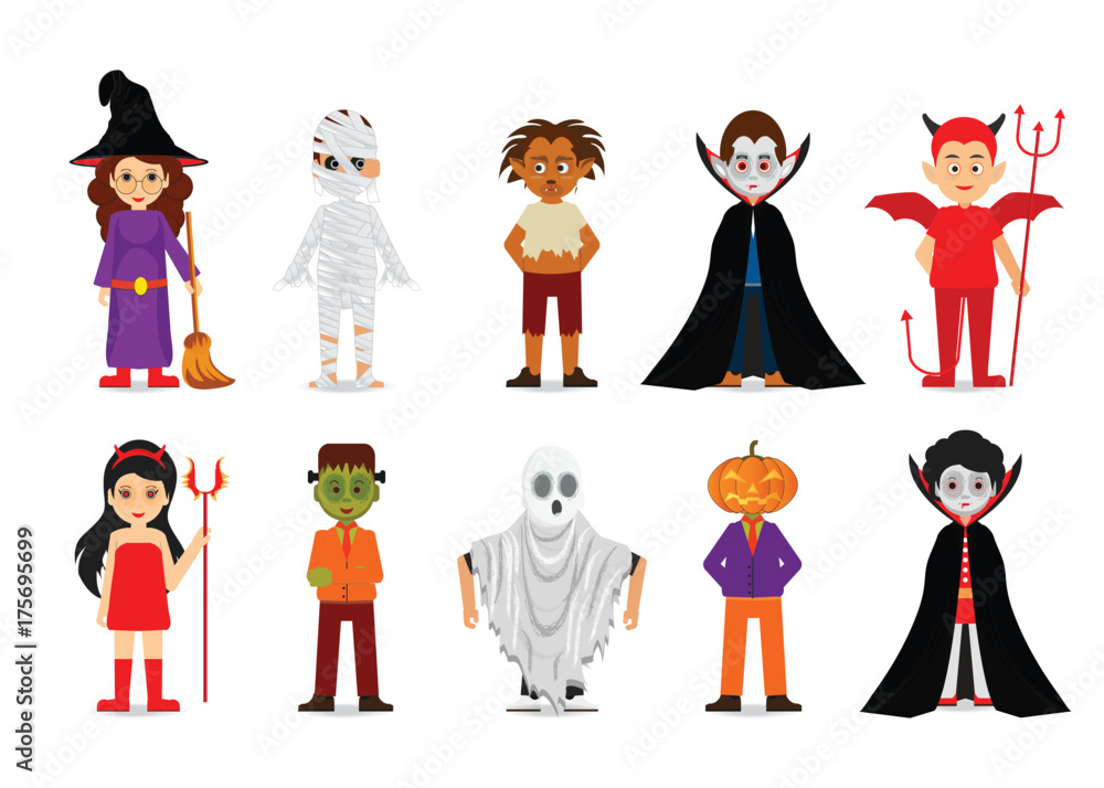 Set of Halloween cartoon characters. Stock Vector | Adobe Stock