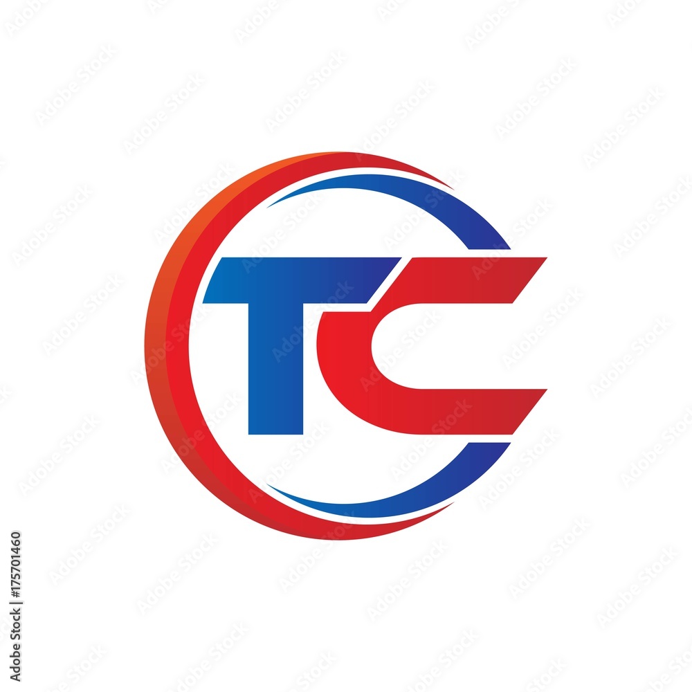 tc logo vector modern initial swoosh circle blue and red Stock Vector ...