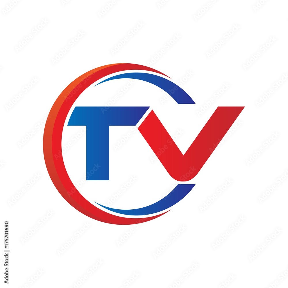 tv logo vector modern initial swoosh circle blue and red Stock Vector ...