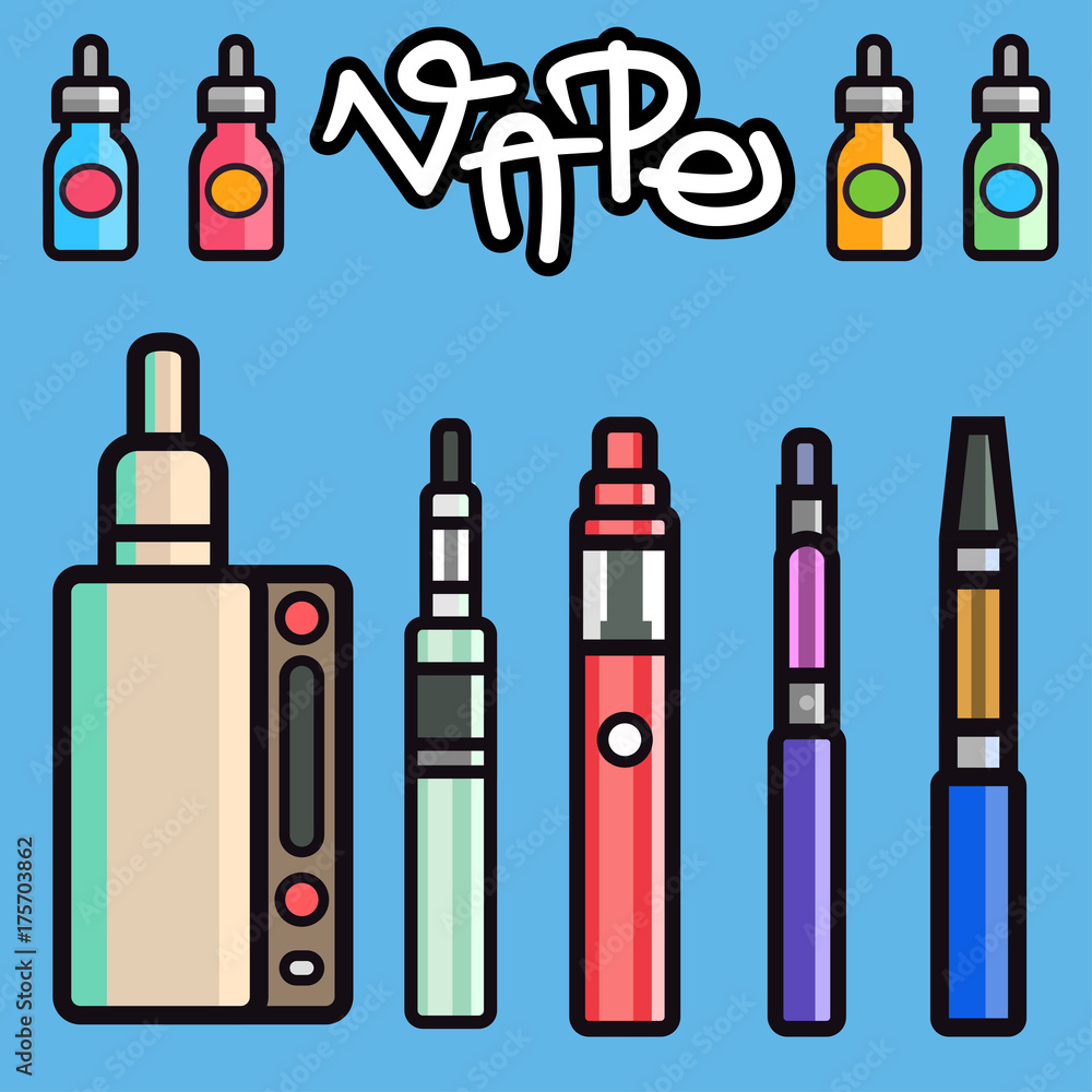 Vape device vector set cigarette vaporizer vapor juice bottle flavor ...
