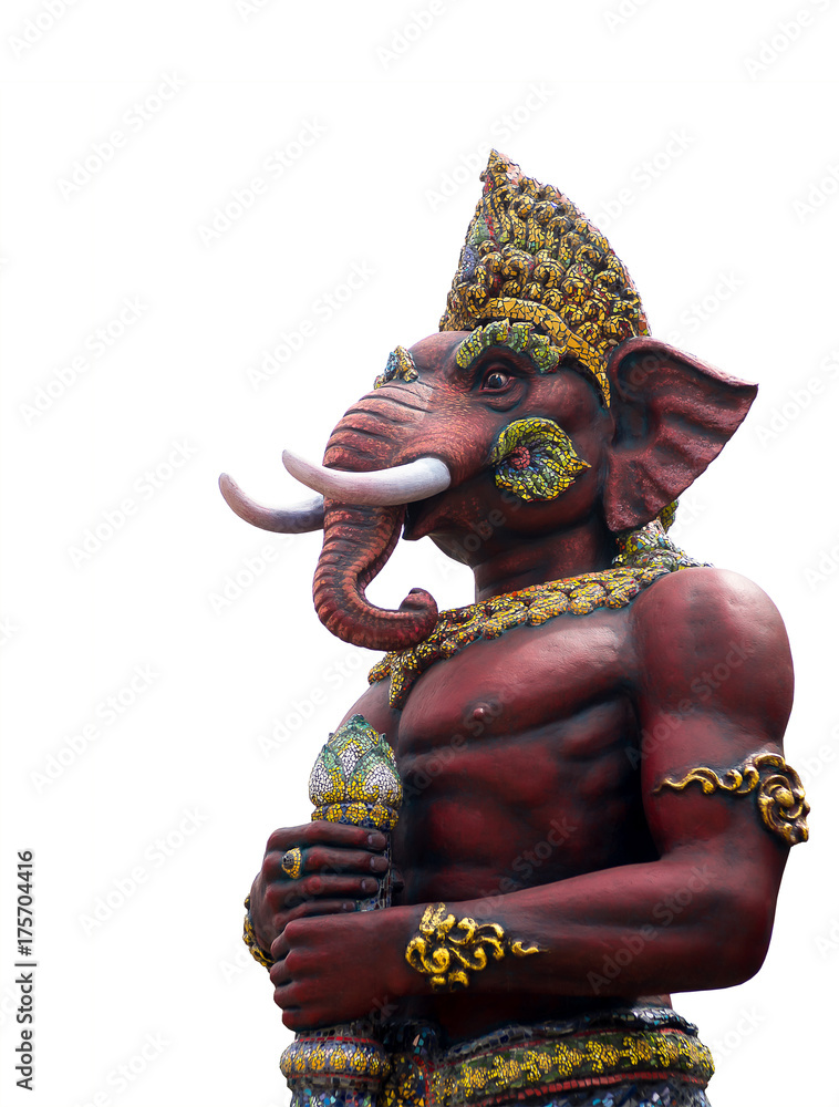 Giant gatekeeper statue isolate on white background. Architecture art ...