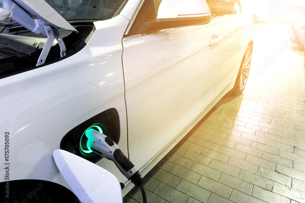 Power supply connect to electric car for add charge to the battery ...