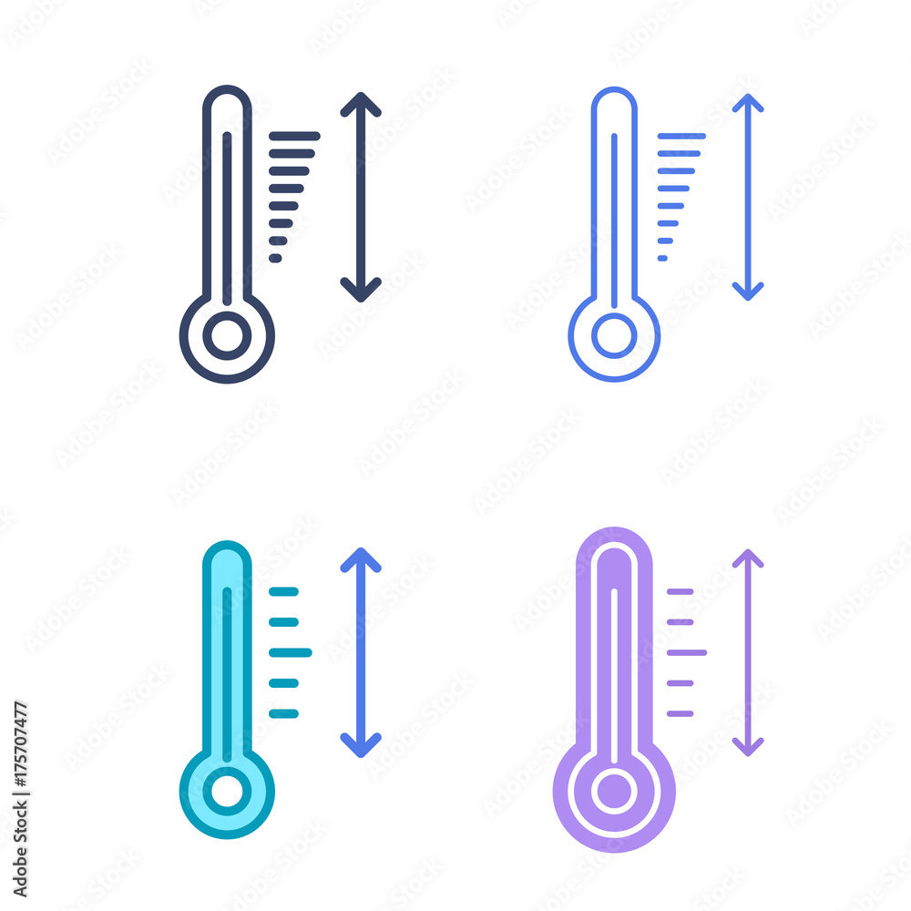 Temperature concept linear symbols. Thermometer line symbols and ...