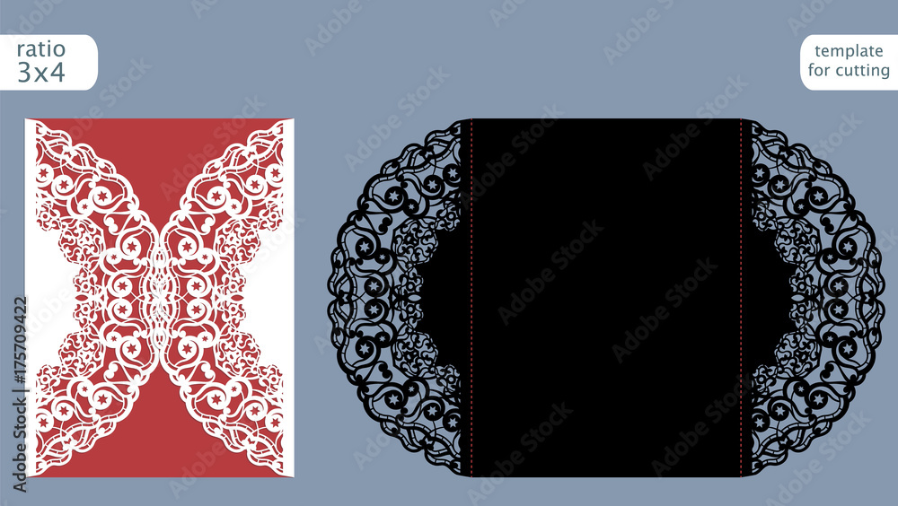 Laser cut wedding invitation card template vector. Die cut paper card ...