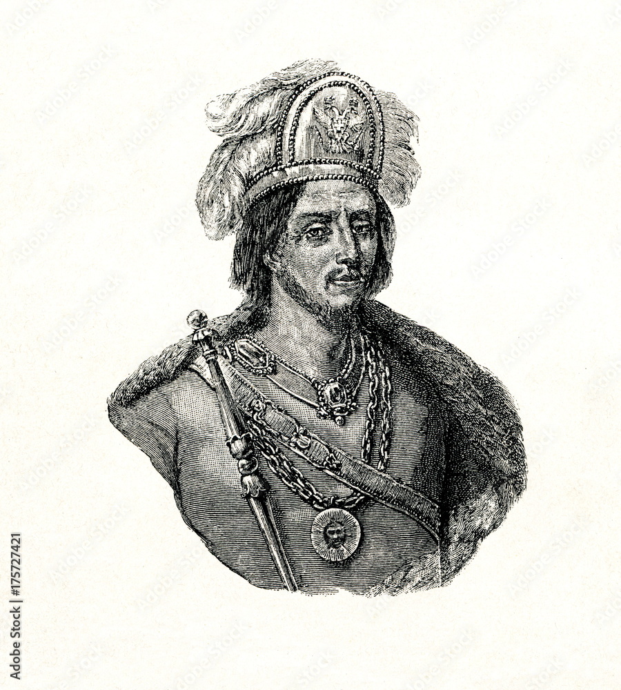 Moctezuma II, ruler of Tenochtitlan (from Spamers Illustrierte ...