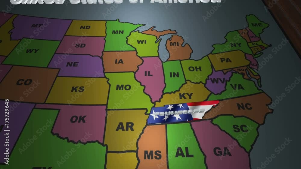 Tennessee pull out from USA states abbreviations map Stock Video ...