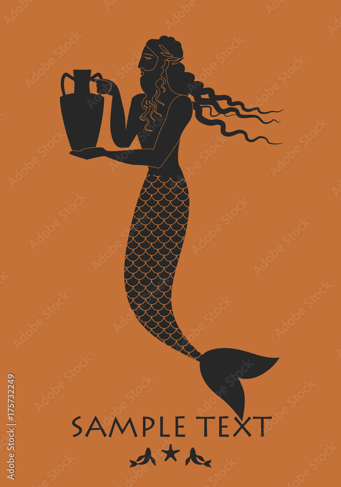 Ancient Greece man with fish tail carrying an amphora. Triton ...