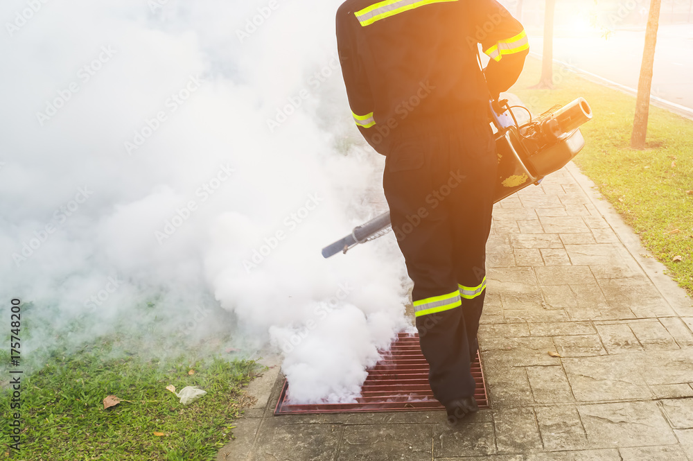 Environmental health operator fogging using chemical for dengue control ...