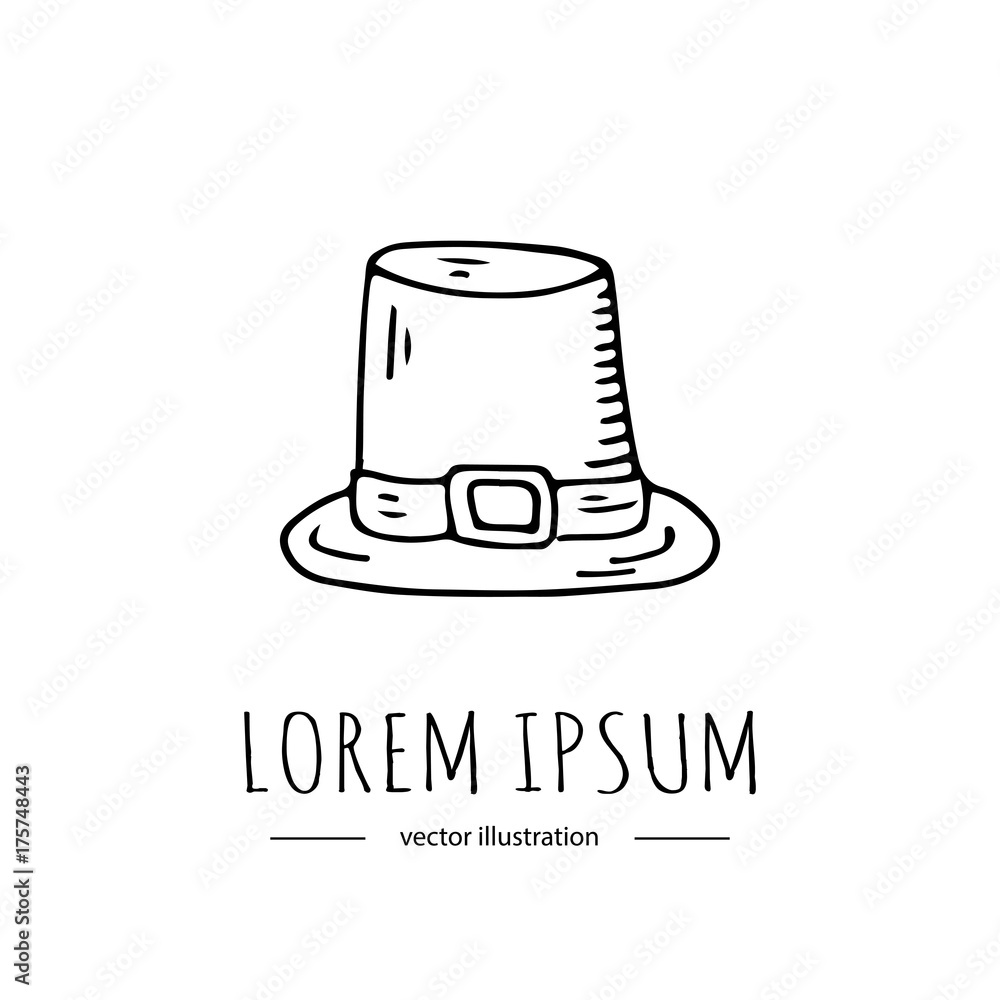 Hand drawn doodle Thanksgiving icon - Old hat isolated on white ...