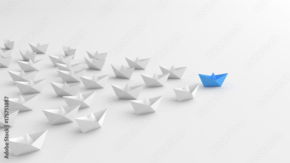 Leadership concept, blue leader boat leading white boats. 3D Rendering ...