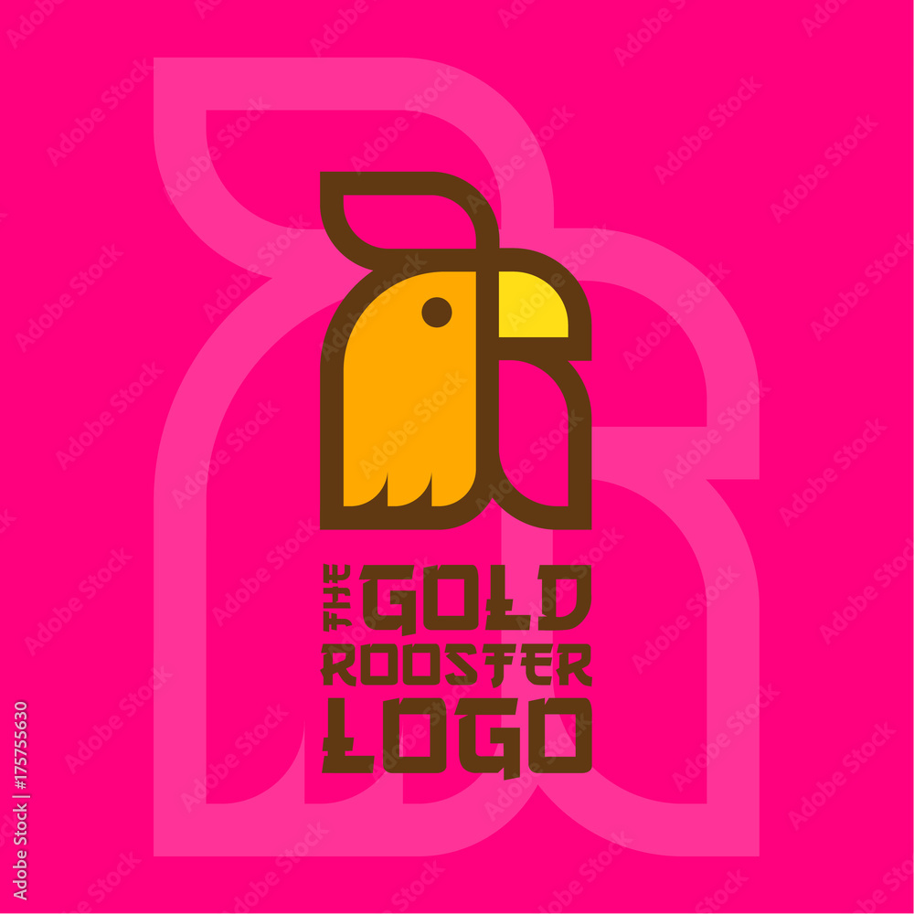 Gold rooster logo. Rooster emblem. Linear logo on background. Stock ...