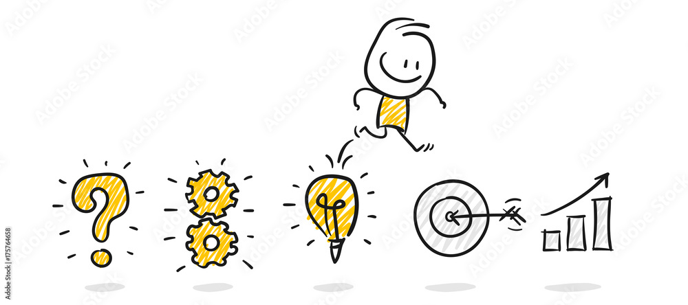 Strichfiguren / Strichmännchen: Herausforderung, Ordnung, Plan. (Nr ...