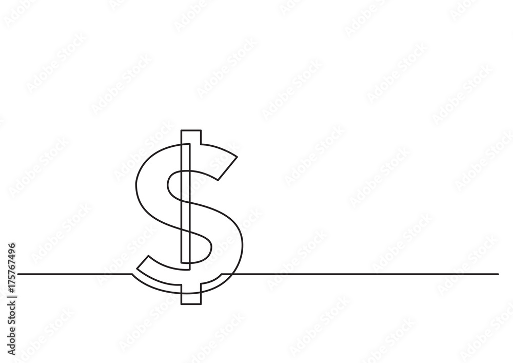one line drawing of isolated vector object - dollar sign Stock Vector ...