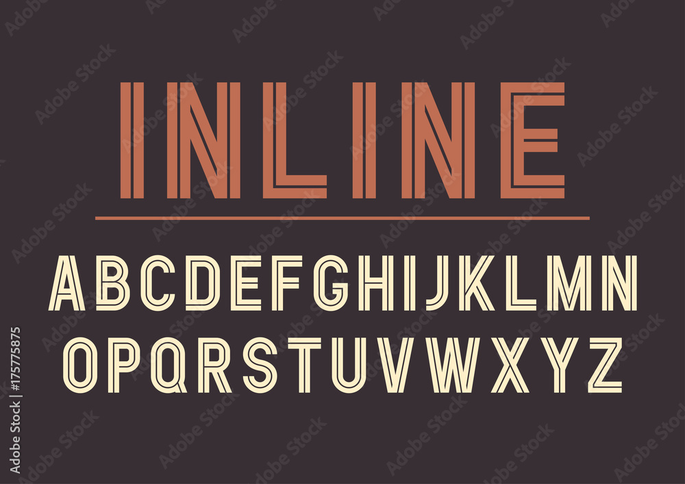 Vector retro inline bold font design, alphabet, typeface, typogr Stock ...