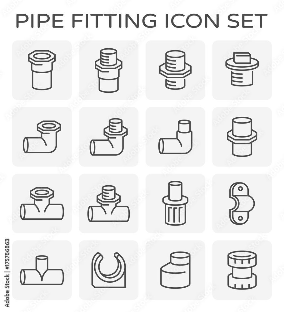 PVC or plastic pipe fitting vector icon. Include straight, nipple ...